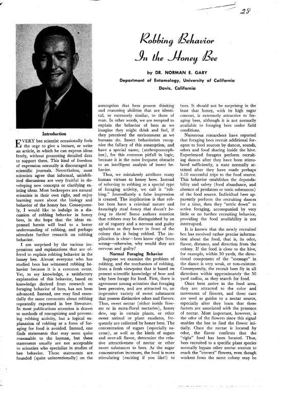 Robbing Behavior in the Honey Bee by Dr. Norm Gary 1966 - Scientific ...